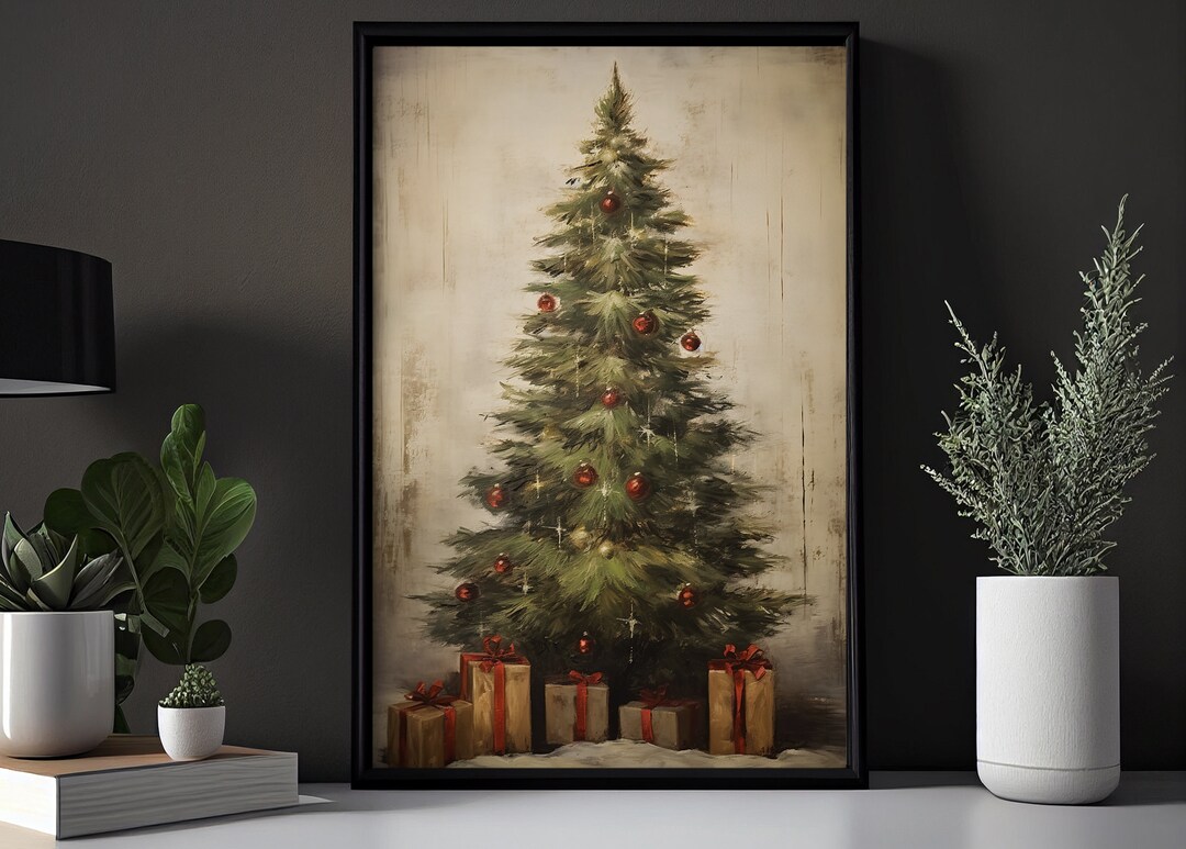 Vintage Christmas Tree Painting Cottage Christmas Pine Canvas - Etsy