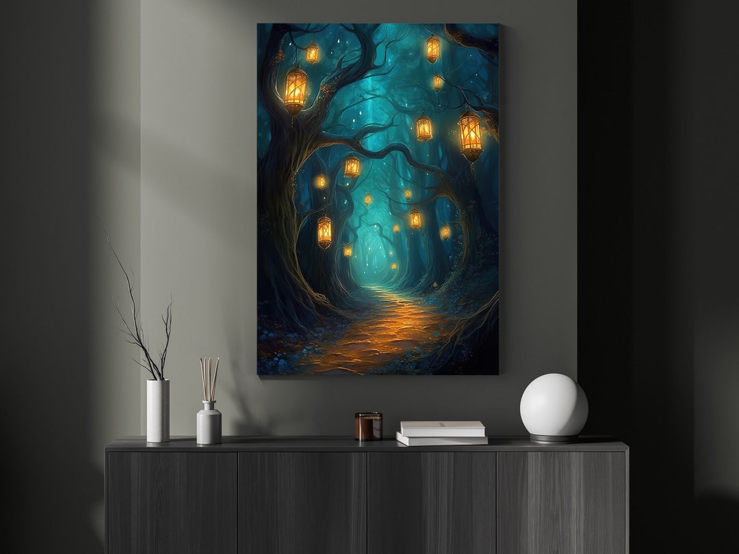 Magical Forest Path With Gloomy Firelight Canvas Wall Art - Etsy