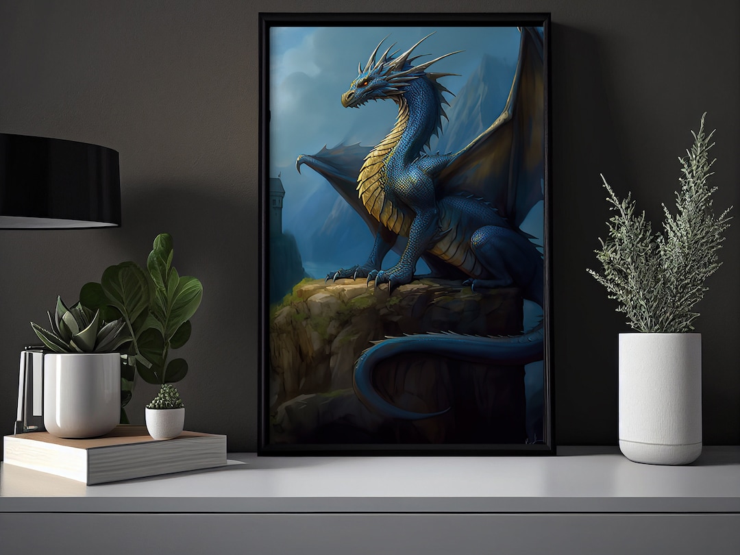 Acrylic Ancient Blue Dragon Painting Canvas Wall Art Magical - Etsy