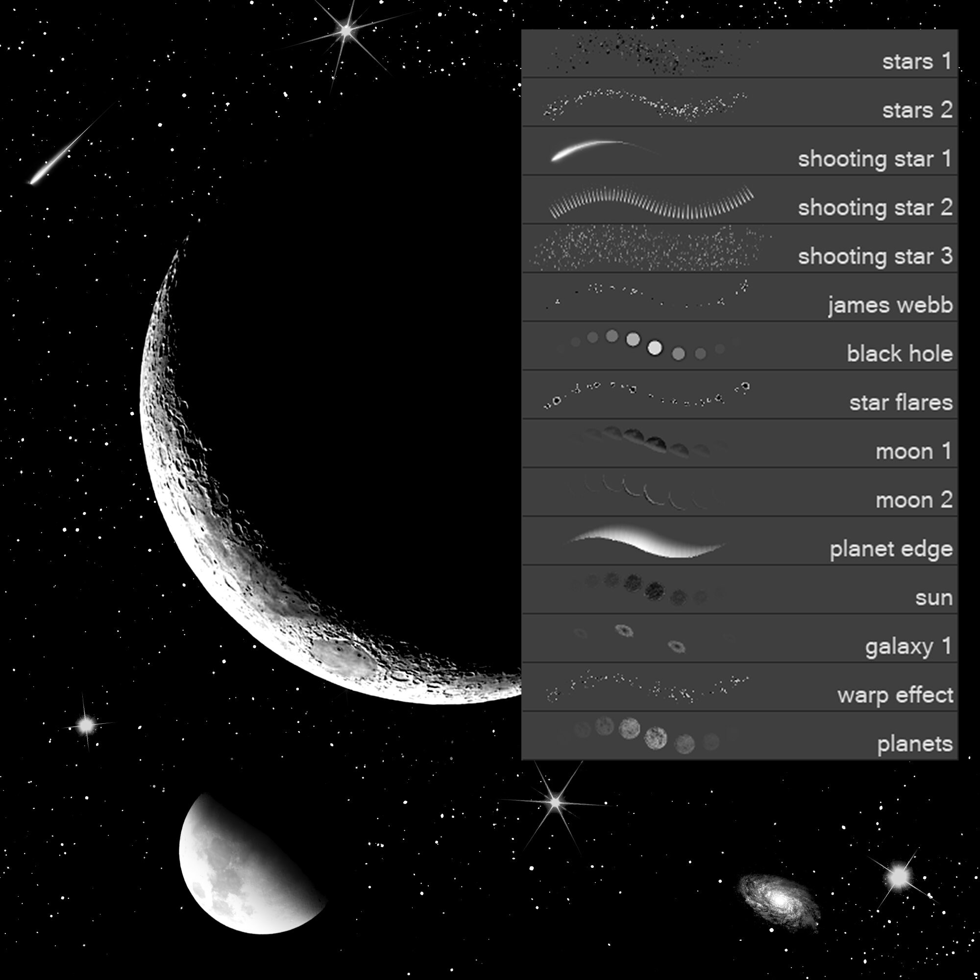 Space Brush Set | Clip Studio Paint | Star Brushes, Galaxy Brushes, Planet Brushes, - Etsy