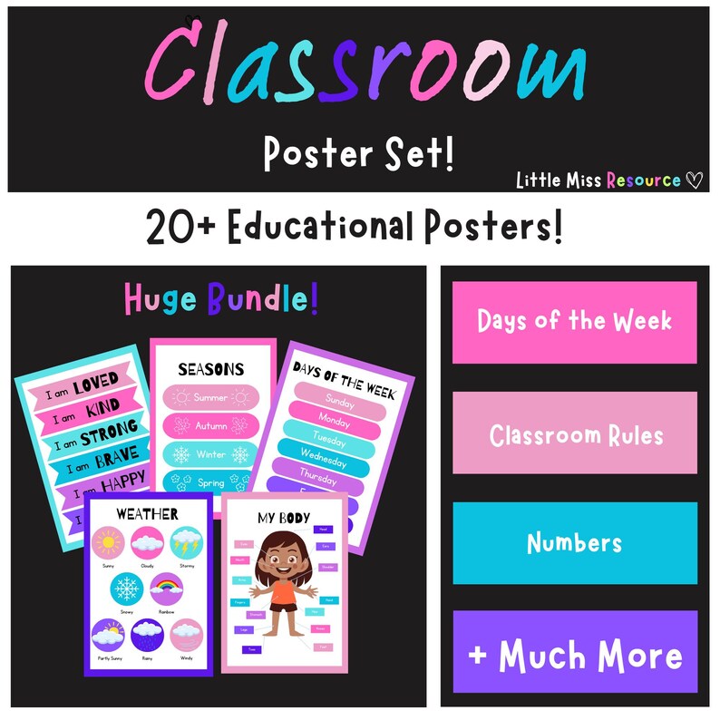 Colourful Classroom Poster Bundle | Educational Posters | Homeschool ...
