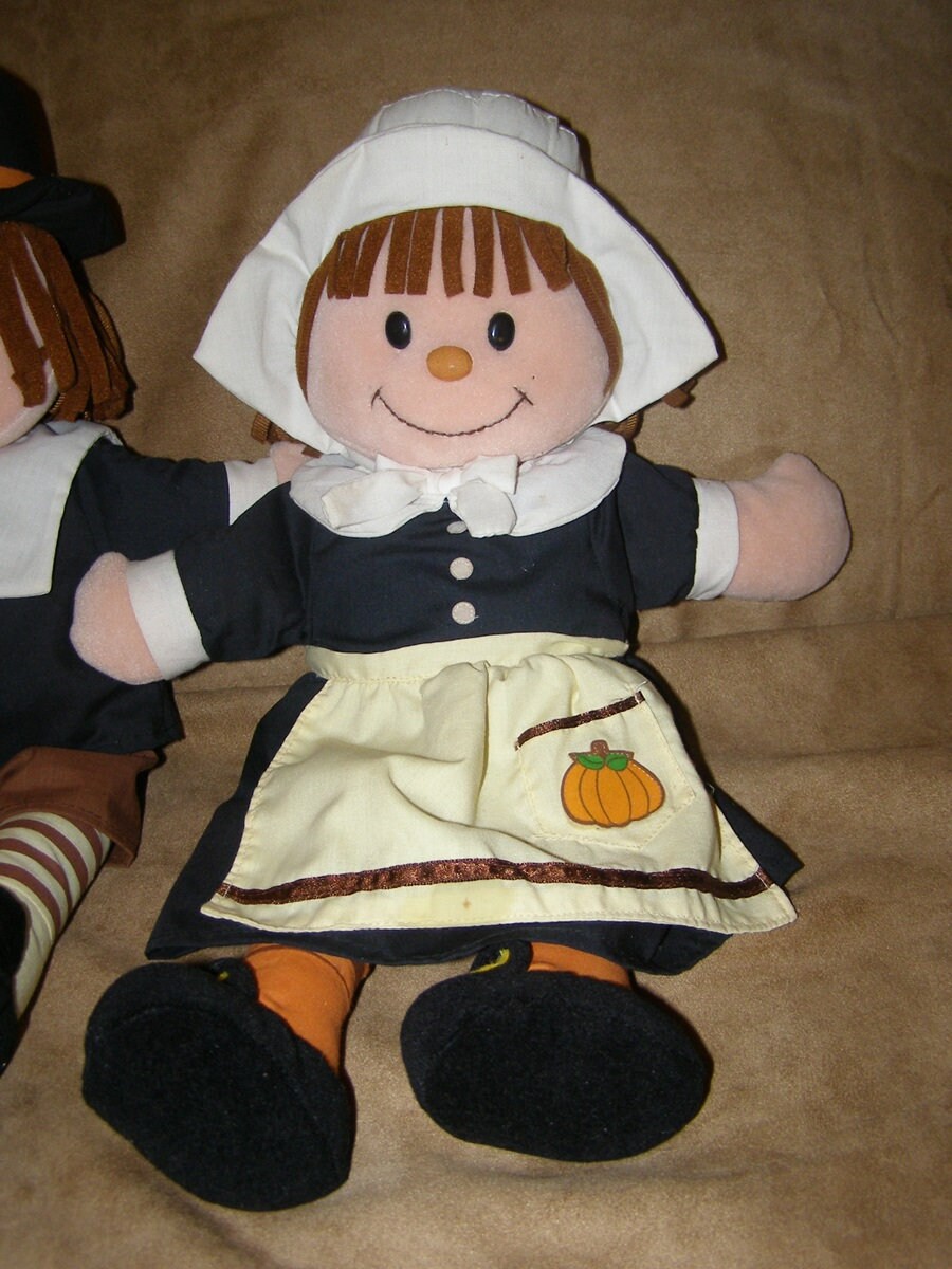 Vintage 1996 Gibson Greetings Set of 2 Stuffed Pilgrims Girl & Boy Very ...