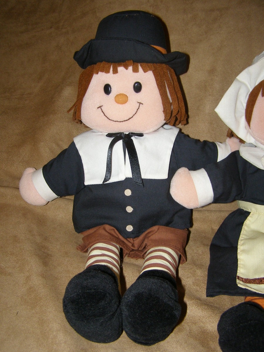 Vintage 1996 Gibson Greetings Set of 2 Stuffed Pilgrims Girl & Boy Very ...