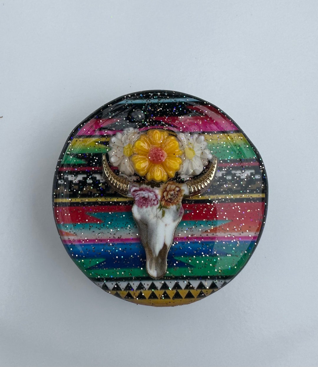 3D Aztec Cow Skull Flower and Glitter Resin Phone Grip - Etsy