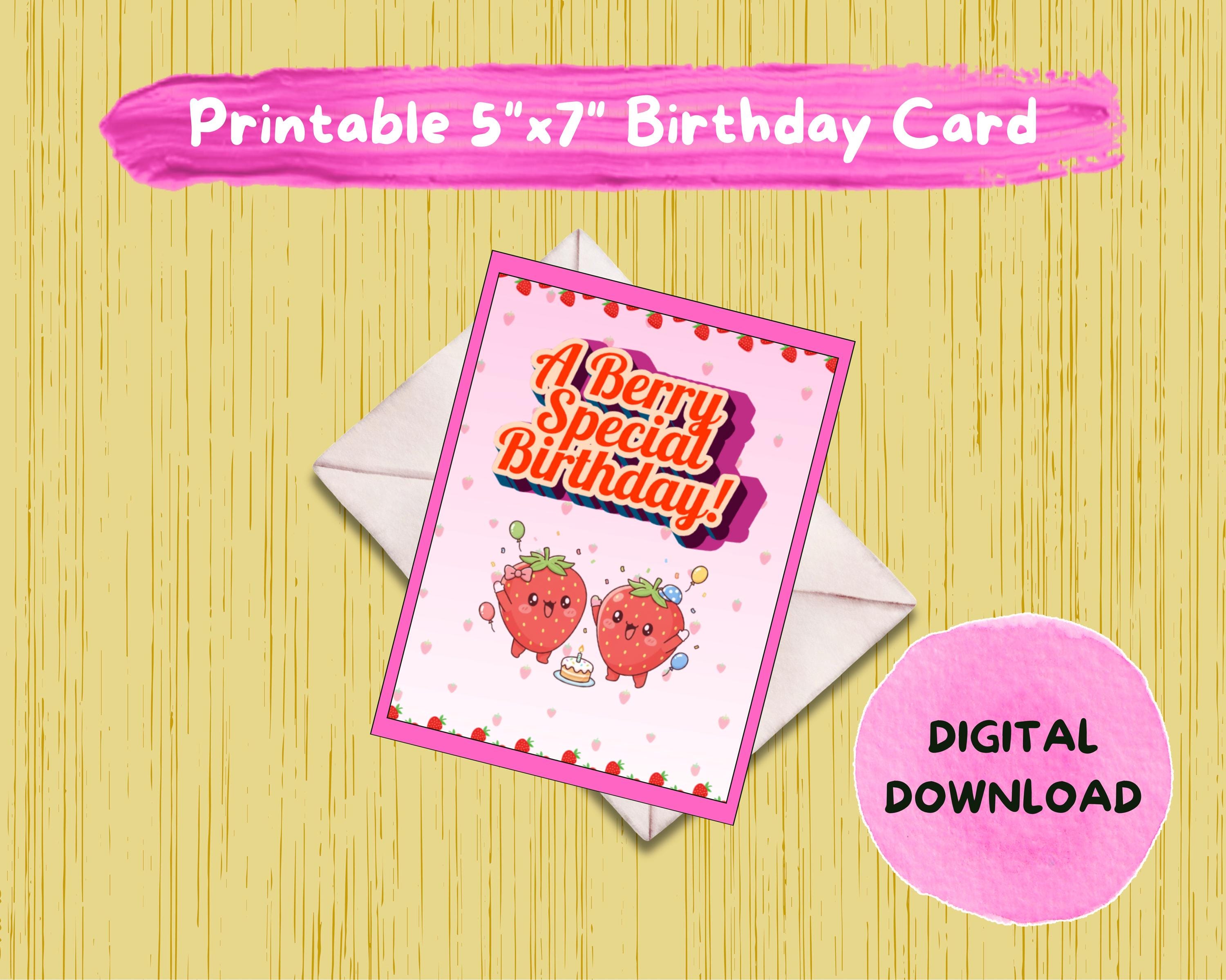 Berry Special Birthday Card | Cute Strawberry Pun | Printable 5x7 ...