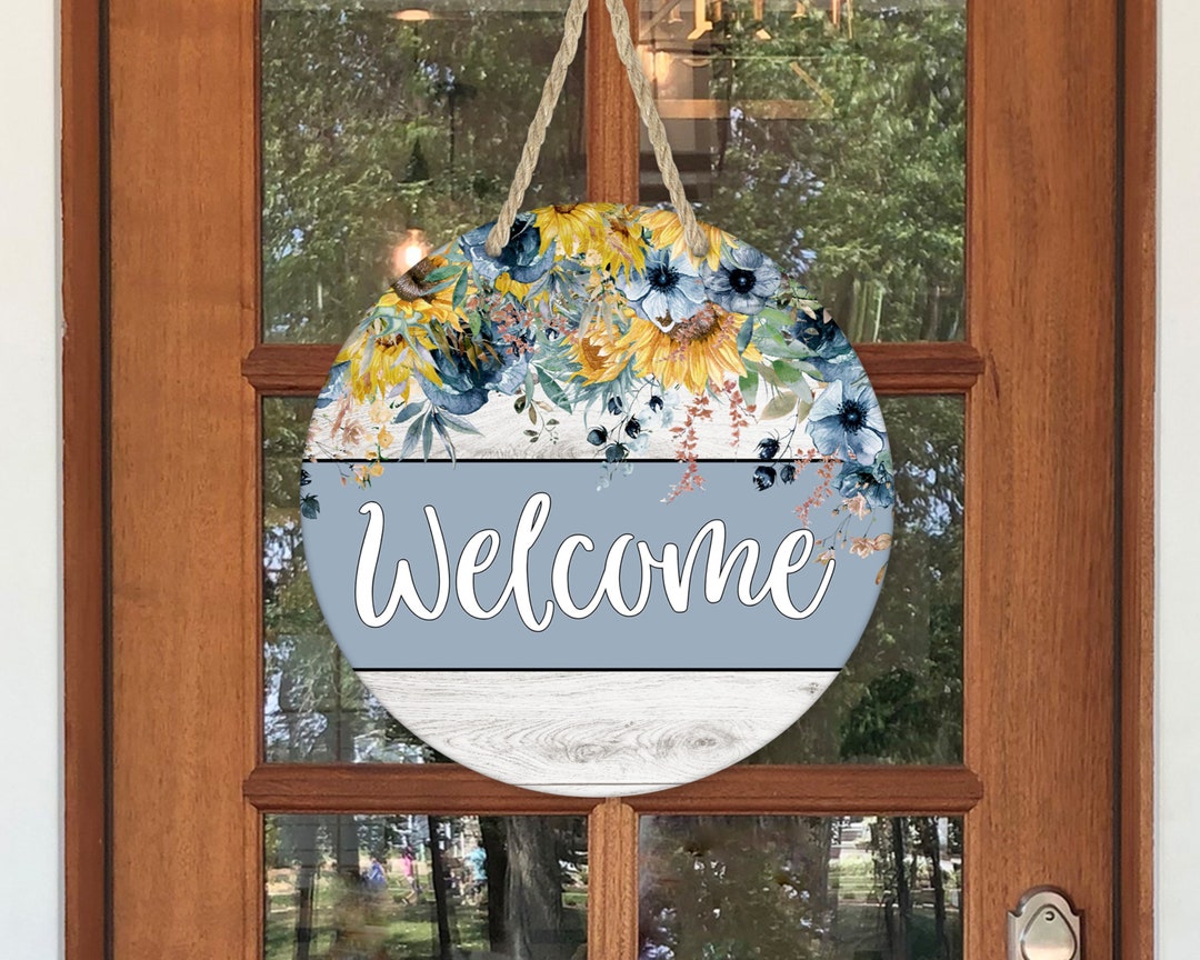 Sunflower Welcome Door Sign, Spring Door Decor, New Home Gift, Round ...