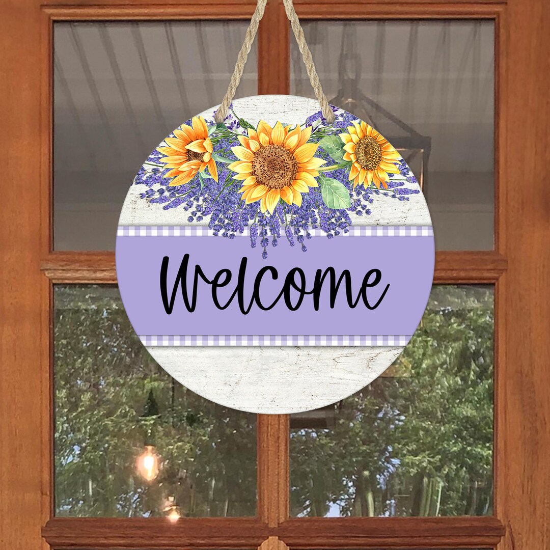 Sunflower Welcome Door Sign, Spring Door Decor, New Home Gift, Round ...