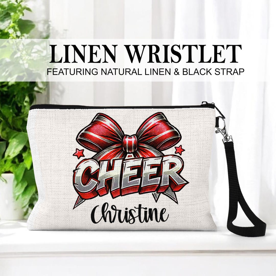 Cheerleader Linen Makeup Bag Personalized, Cheer Wristlet, Cheerleader ...