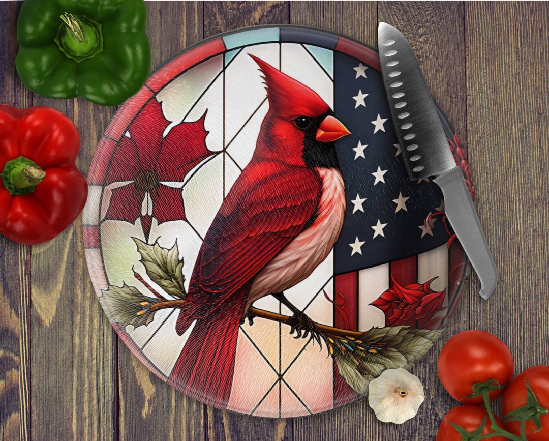 Cardinal Round Glass Cutting Board Kitchen Counter Decor - Etsy