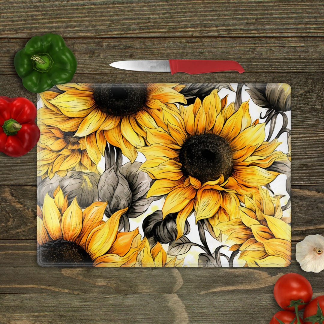 Sunflower Glass Cutting Board, Unique Cutting Board, Summer Sunflower ...