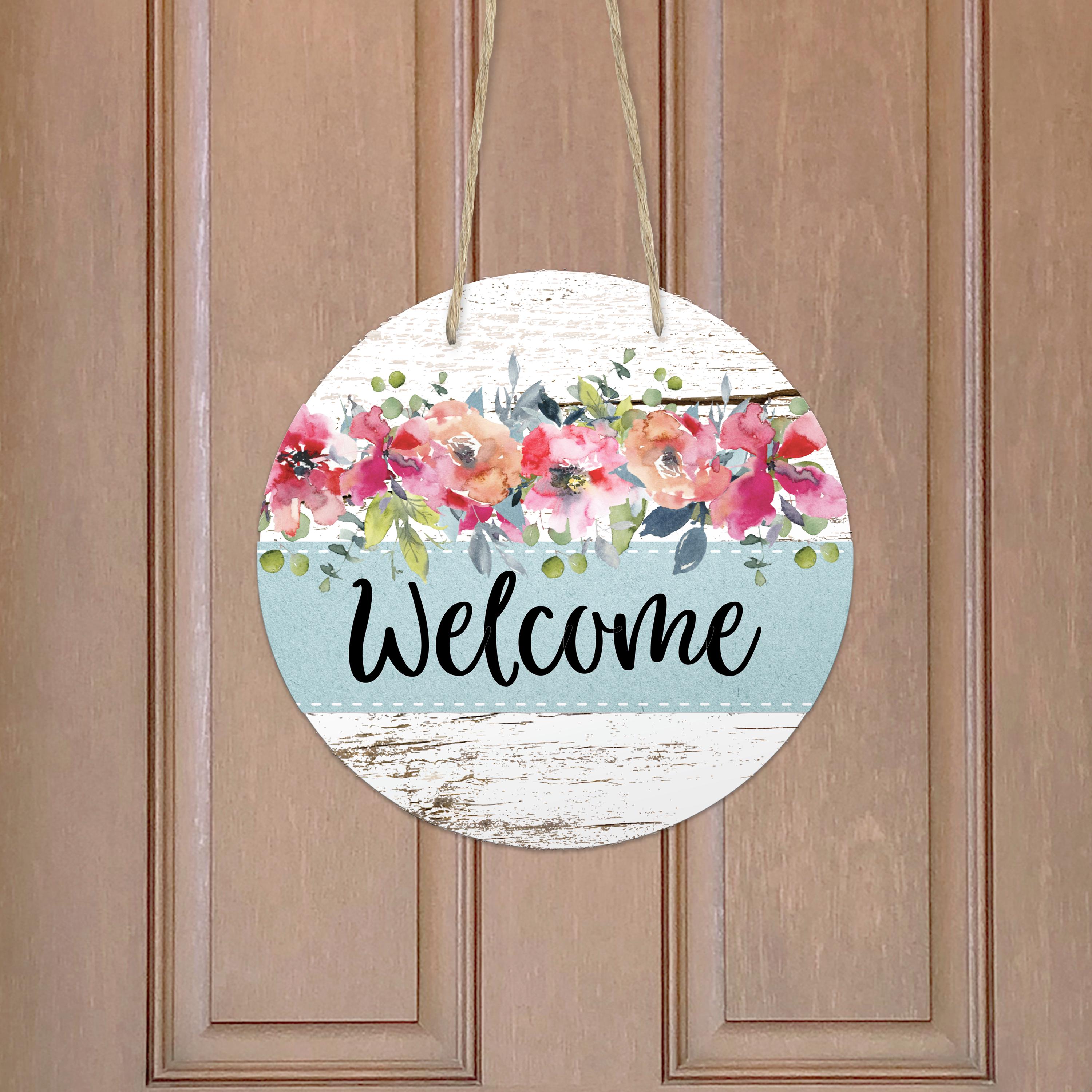 Floral Welcome Door Sign: Round Front Porch Decor, Sizes 10" or 12" - Etsy