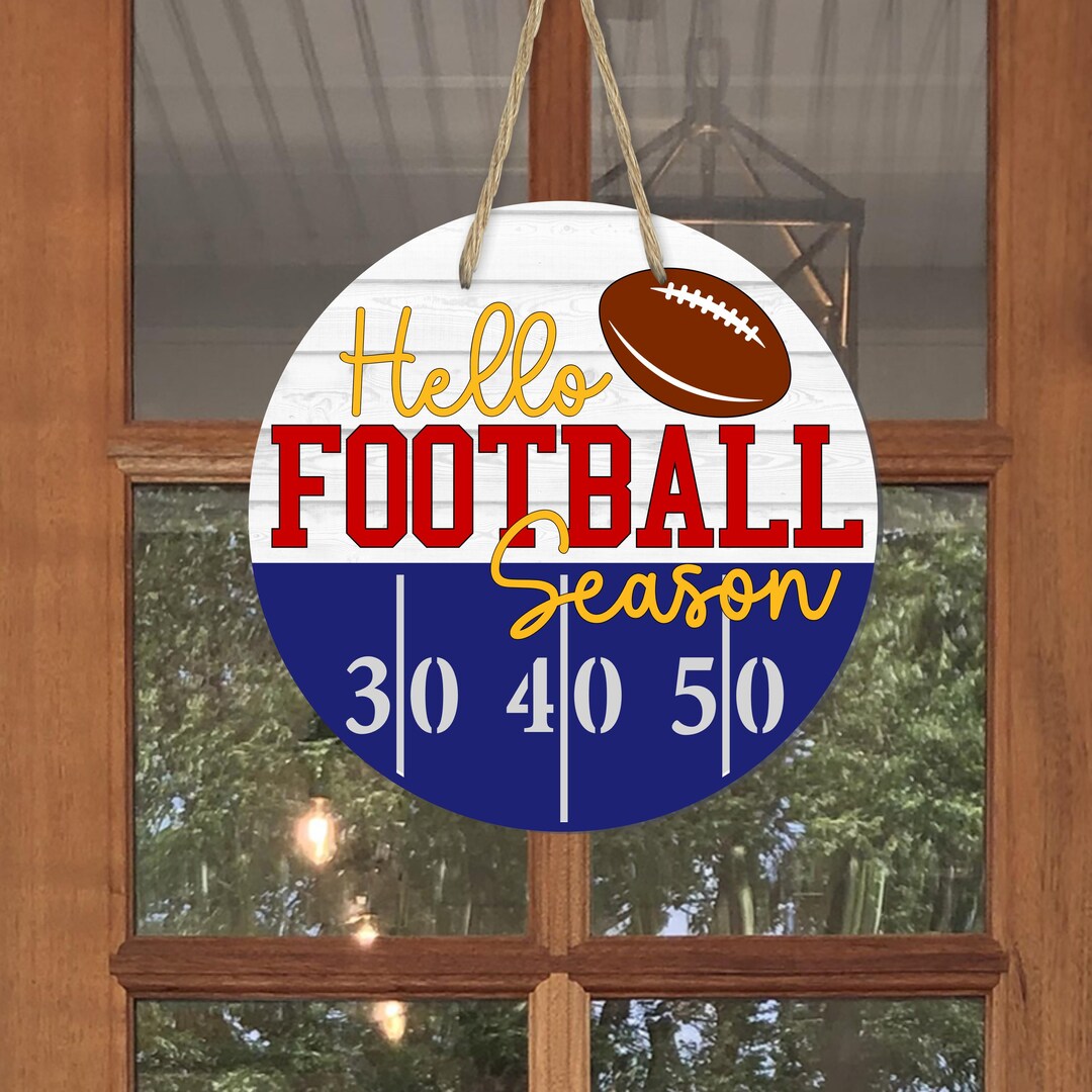 Football Front Door Sign, Welcome Round Door Hanger, Football Wreath ...