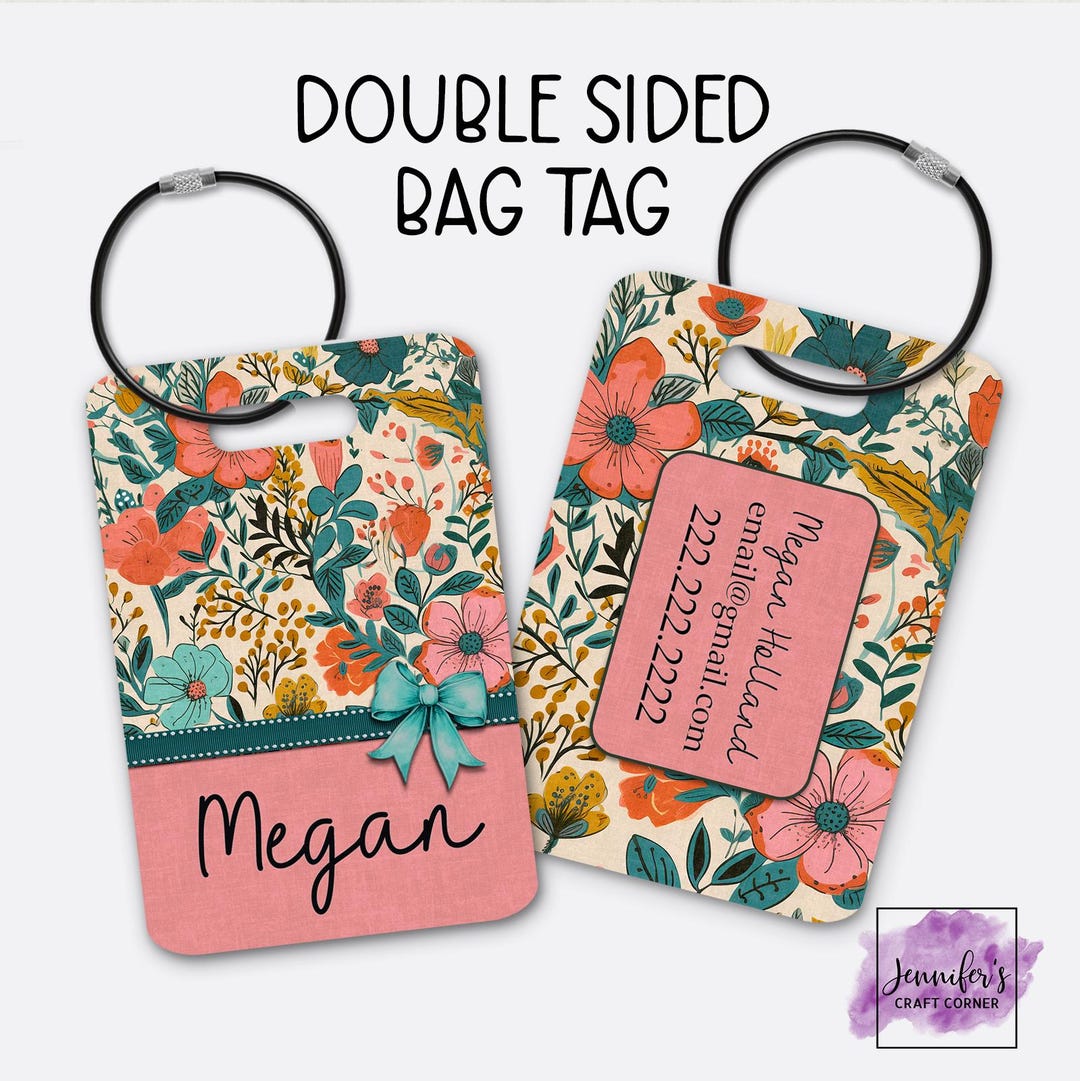 Personalized Floral Luggage Tag Double Sided 4x3"- Preppy Flower Bag ...