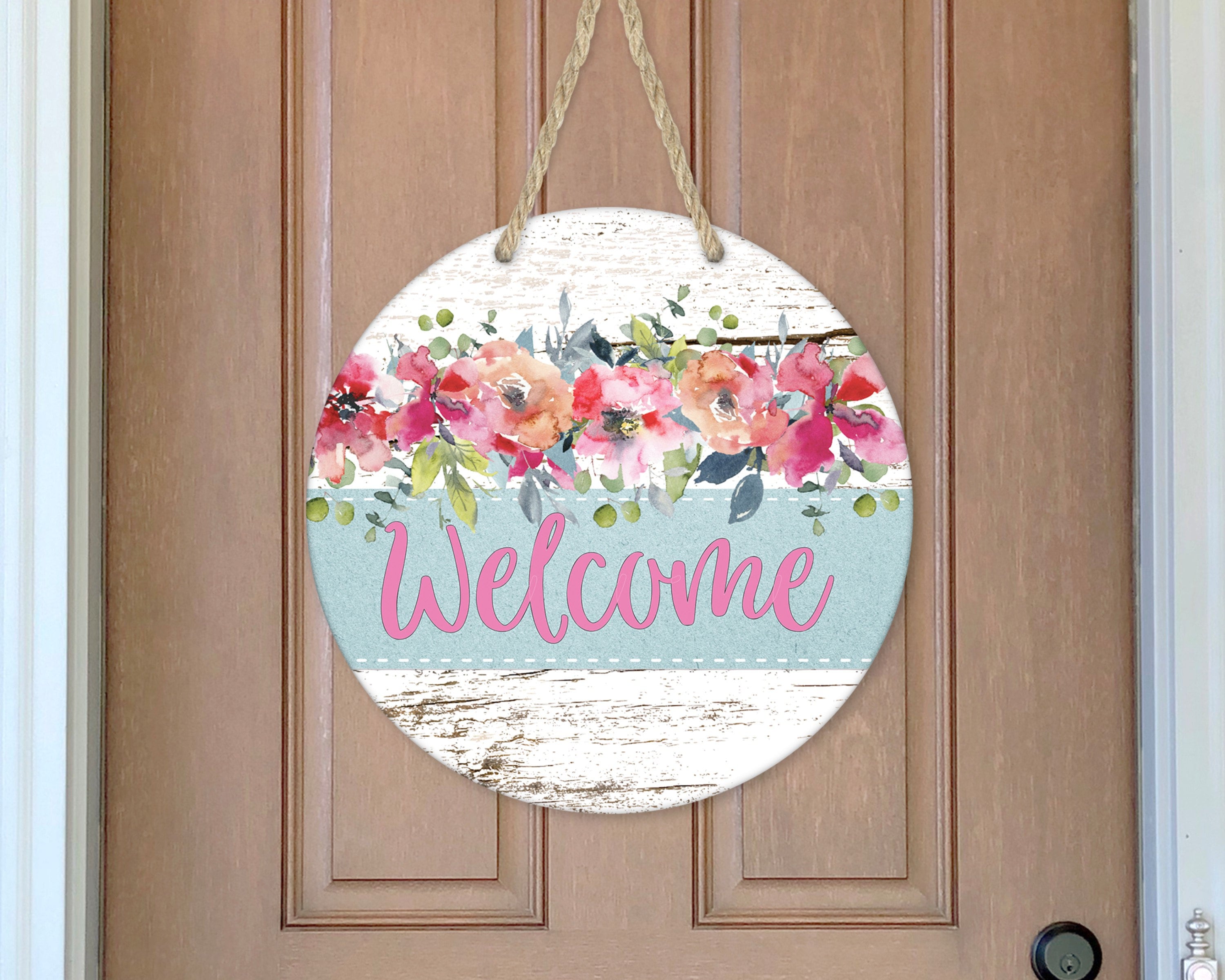 Welcome Front Door Sign, Floral Round Door Hanger, New Apartment Decor ...