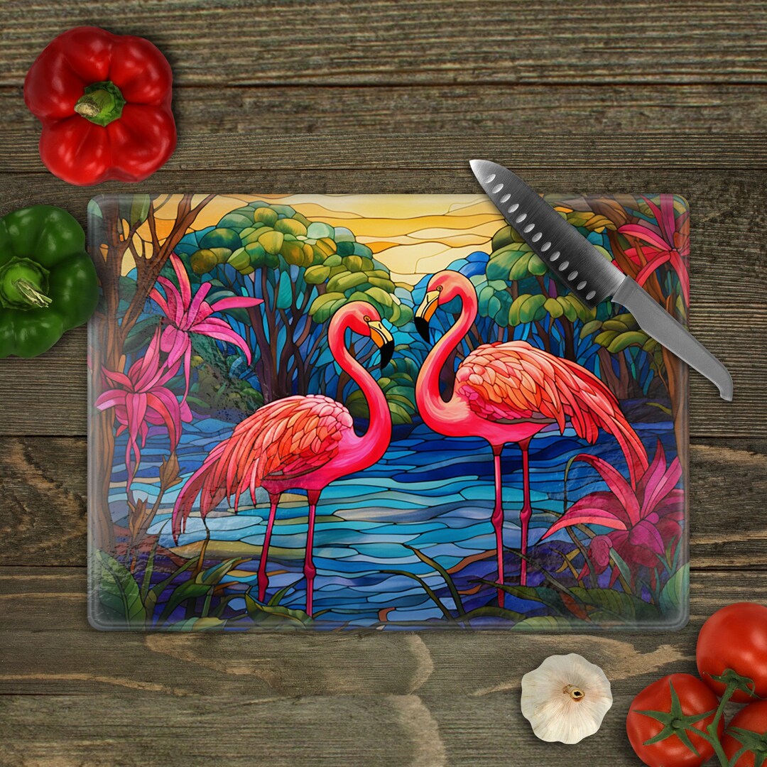 Flamingo Cutting Board, Tropical Kitchen Decor, Birthday Gift Her, Mom ...