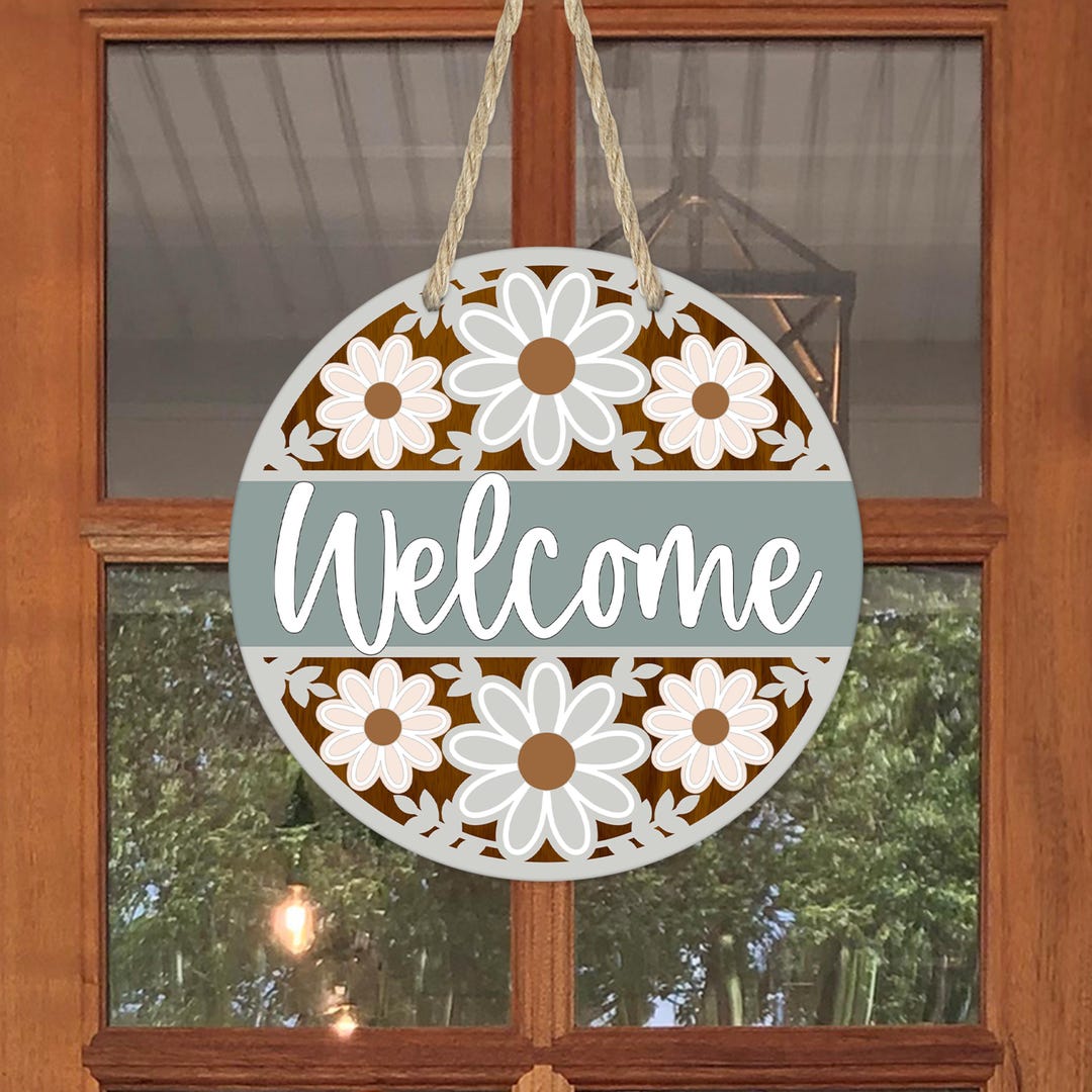 Floral Welcome Door Sign: Spring Porch Decor, New Home Gift, Sizes 10 ...