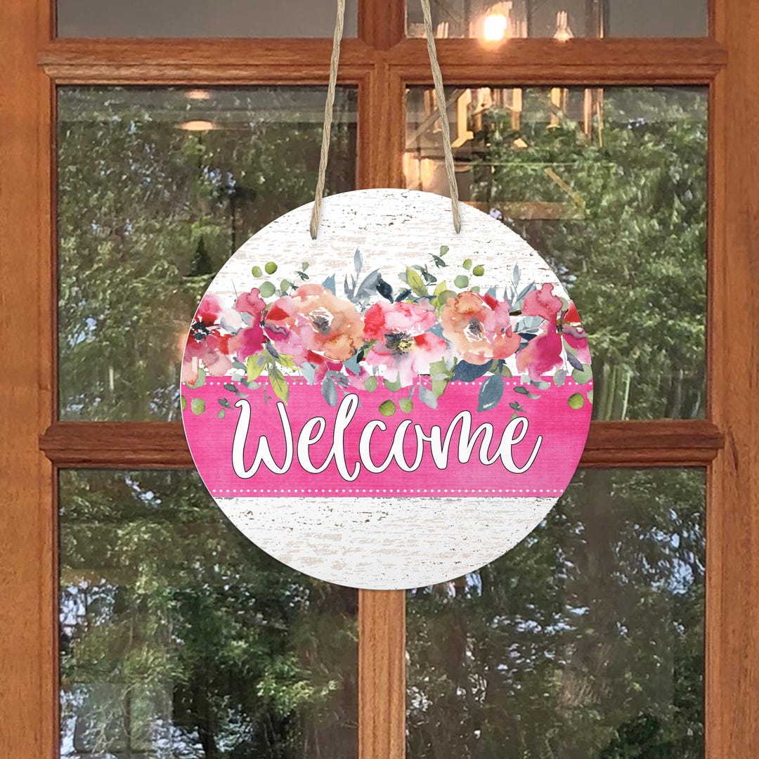 Floral Welcome Door Sign: Spring Farmhouse Decor, New Home Gift, Door ...