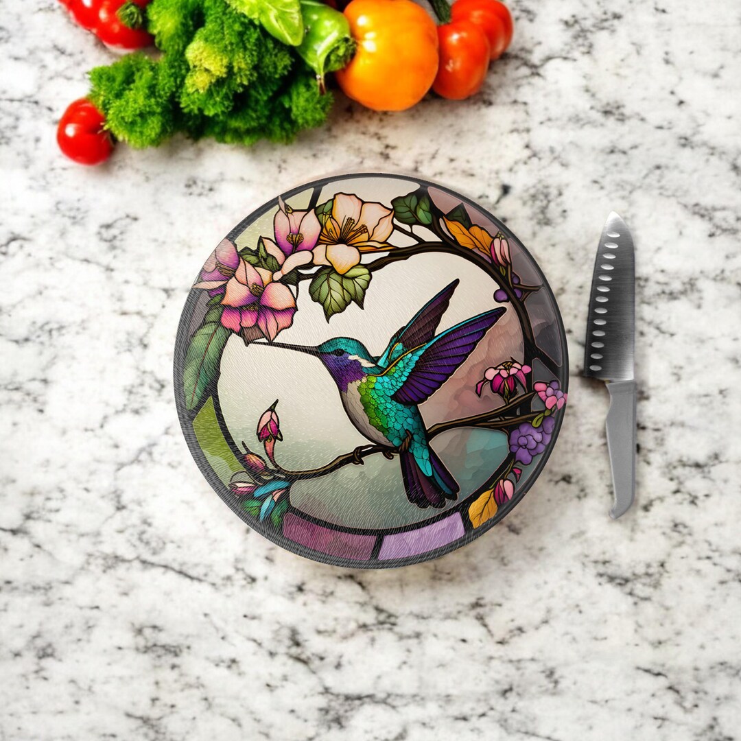 Hummingbird Round Glass Cutting Board, Bird Lover Gift, Hummingbird ...