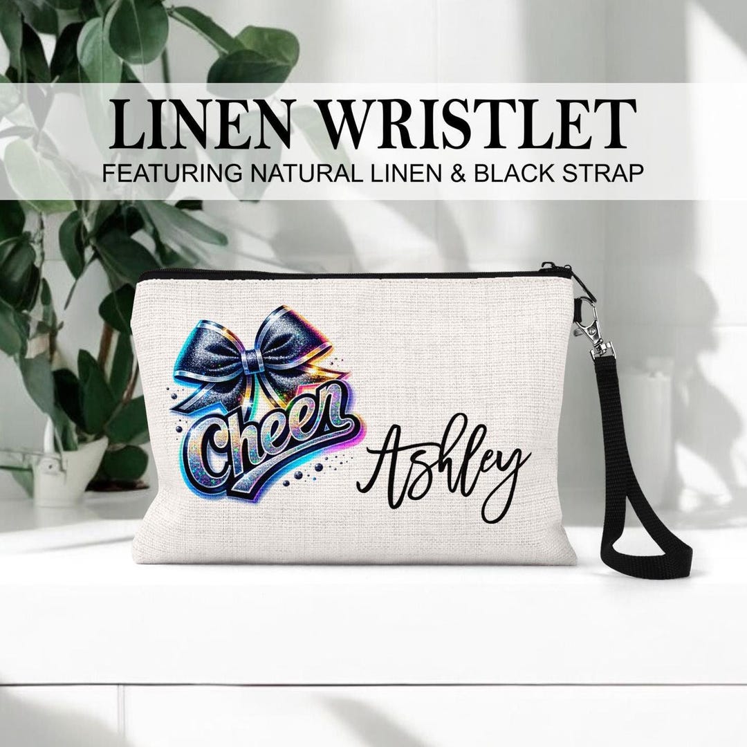 Cheerleader Linen Make up Bag Personalized, Cheer Wristlet Bag ...