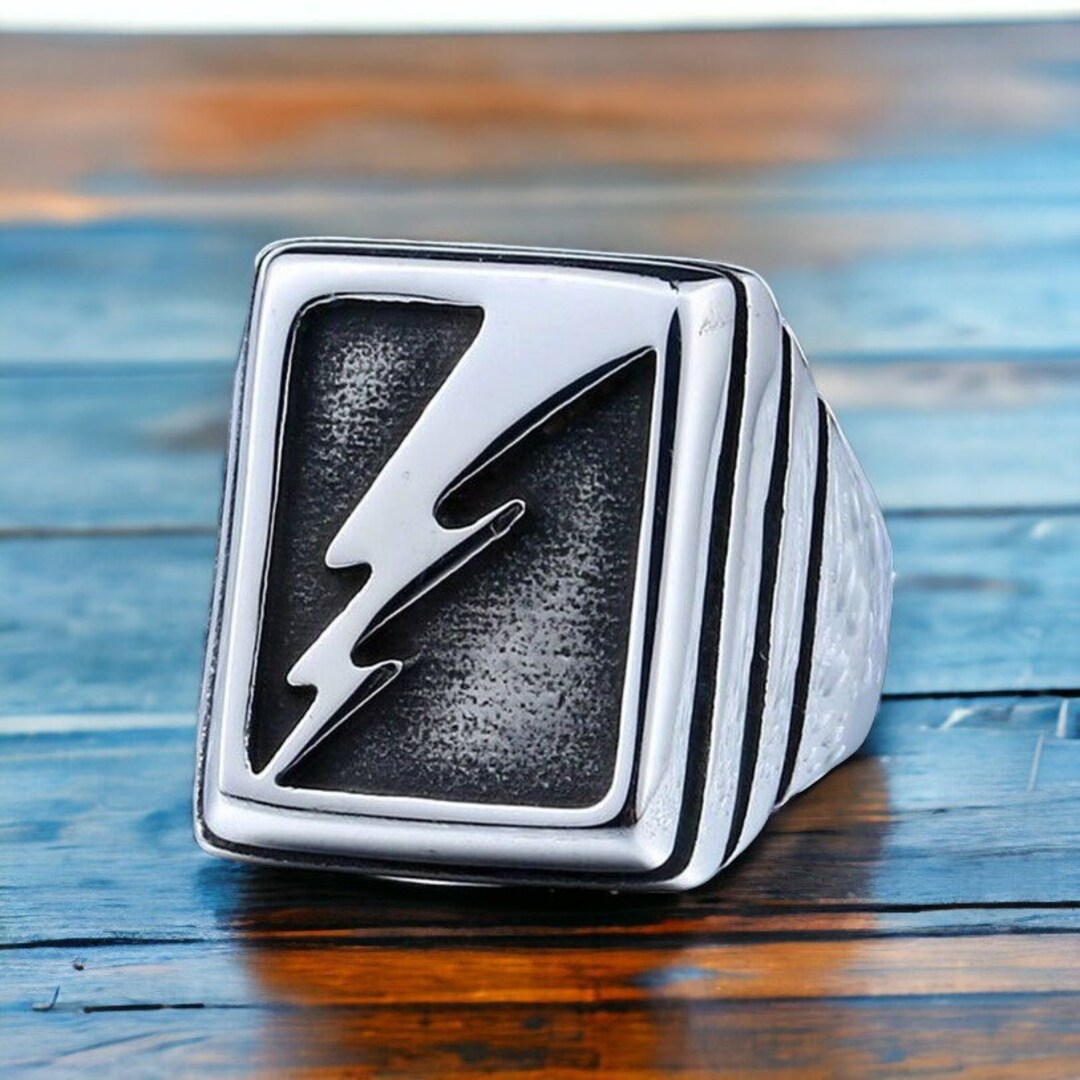 Lightning Bolt Ring for Men/ Thunder Ring/ Flash Ring/ Signet Ring ...