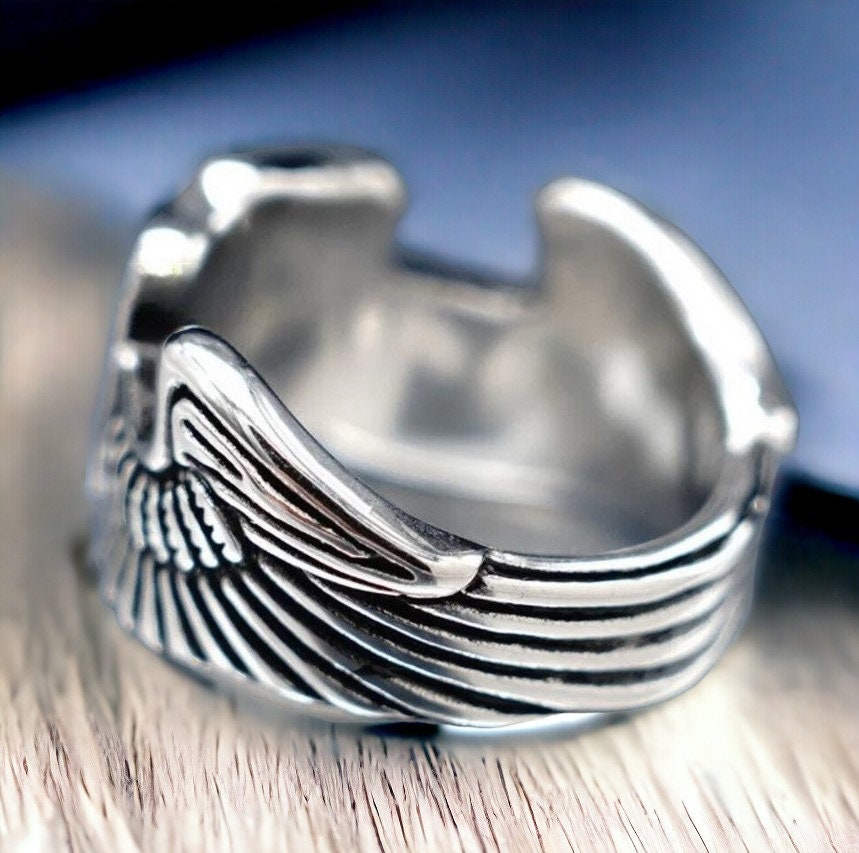 Angel Wings Ring/ Saint Michael Ring/ Cross Ring/ Michael Archangel ...