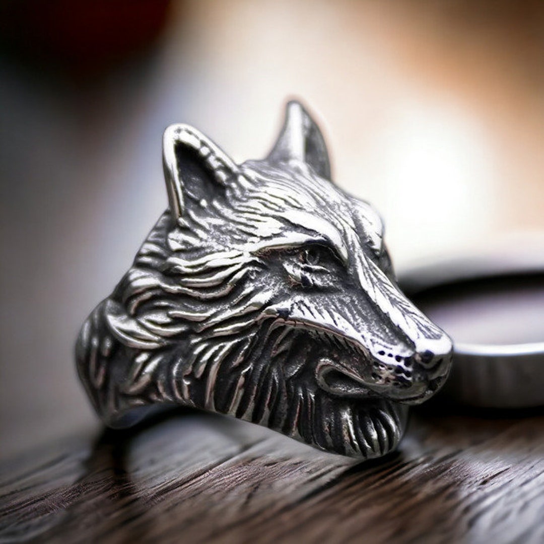 Fenrir Ring/ Wolf Head Ring/ Viking Wolf Ring/ Norse Viking Jewelry ...