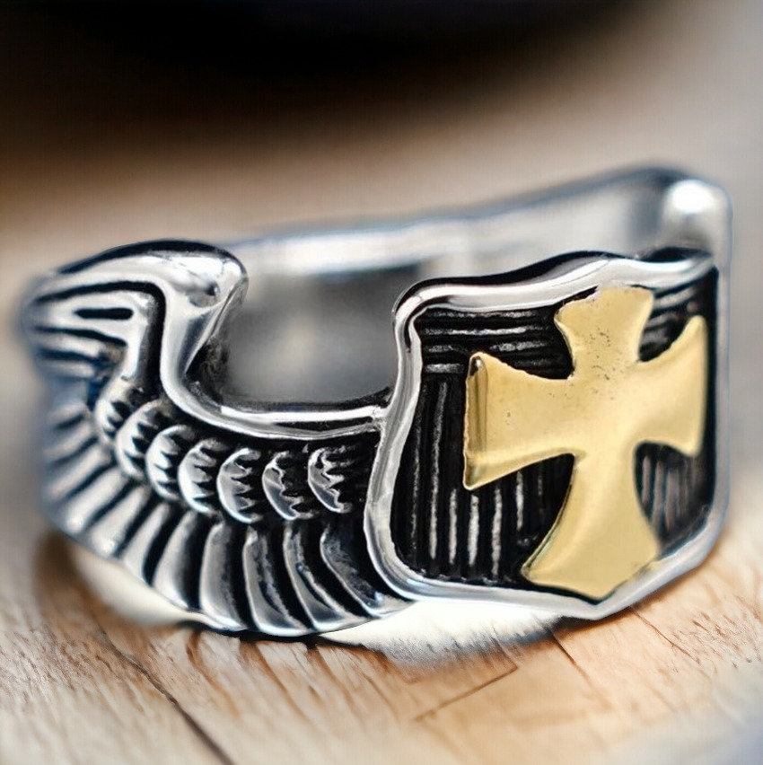 Angel Wings Ring/ Saint Michael Ring/ Cross Ring/ Michael Archangel ...