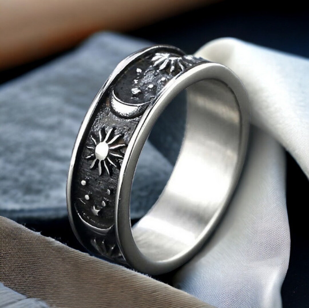 Sun Moon Star Ring/ Moonstar Ring/ Star Ring/ Band Ring/ Stainless Steel Ring/ Unique Ring/ Cool ...