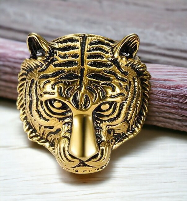 Gold Tiger Ring/ Tiger Head Ring/ Wild Tiger Ring/ Gold Plated ...
