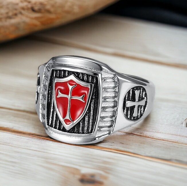 Knights Templar Ring/ Shield Ring/ Templar Cross Ring/ Stainless Steel ...