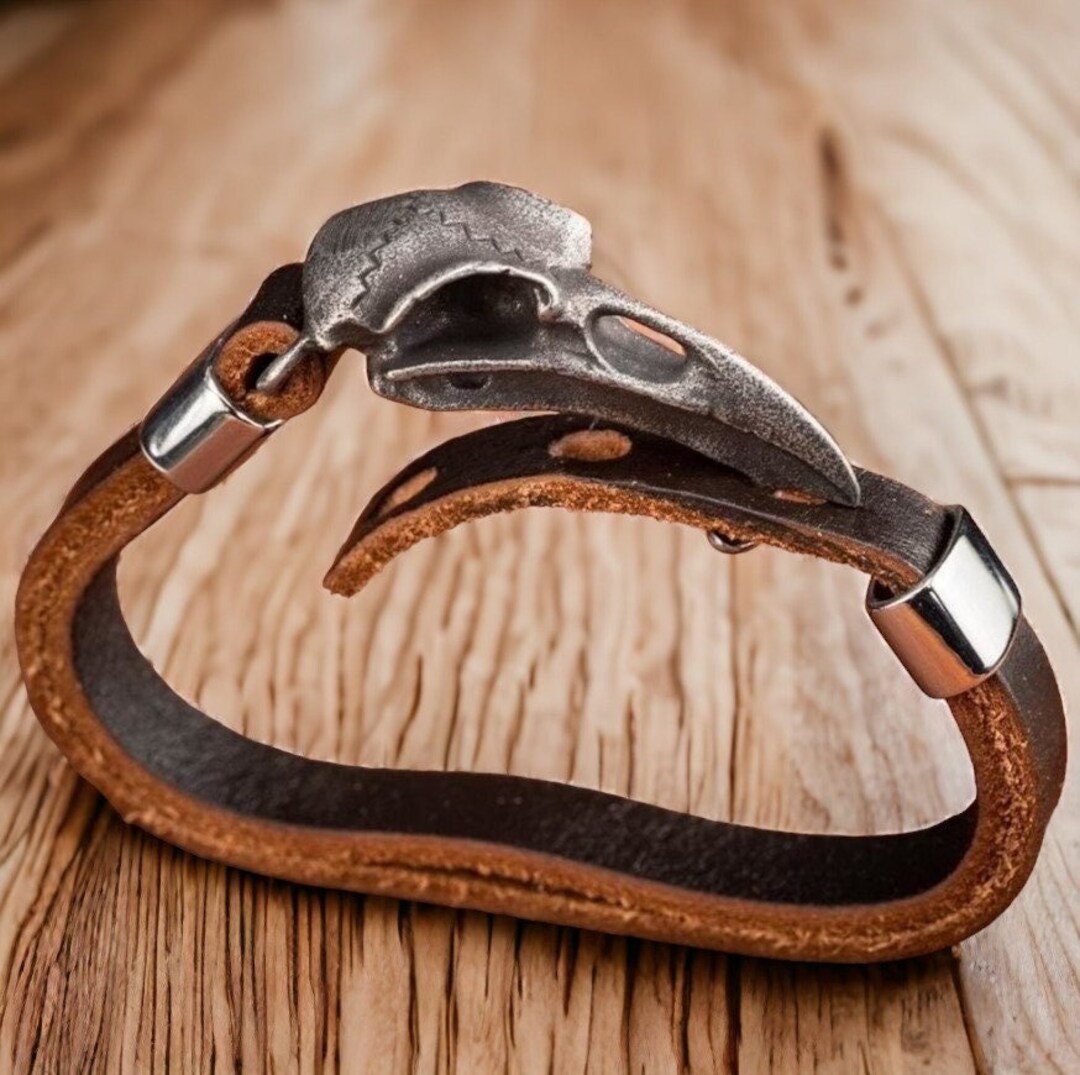 Raven Bracelet/ Leather Bracelet/ Crow Bracelet/ Viking Raven Bracelet ...