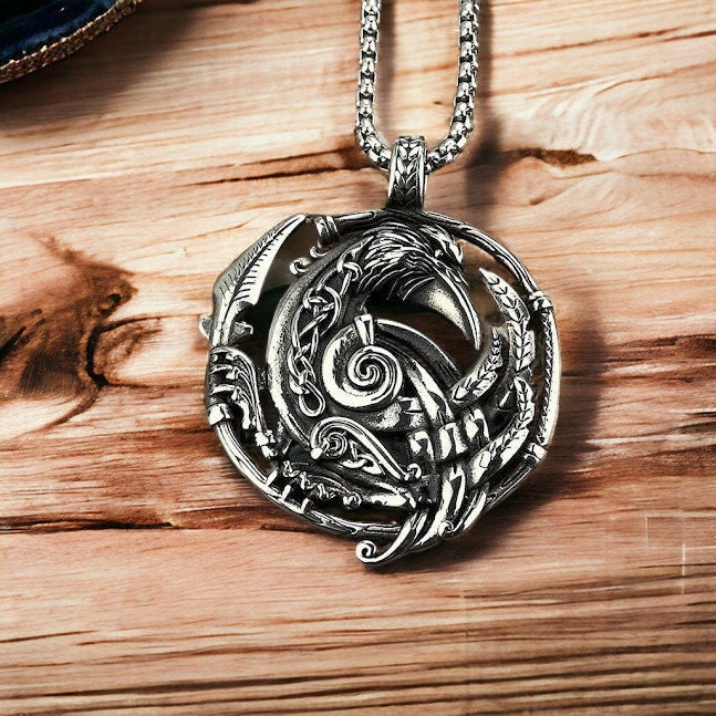 Celtic Raven Necklace/ Viking Raven Necklace/ Celtic Knot Pendant/ Crow Pendant Necklace/ Raven ...