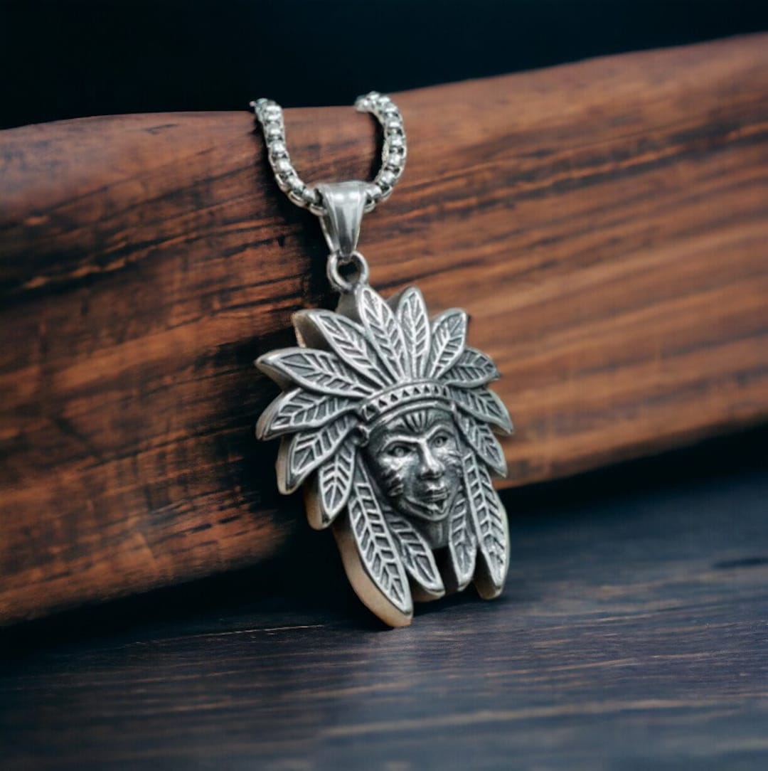Indian Chief Necklace/ Native Americans Jewelry Necklace/ Biker ...