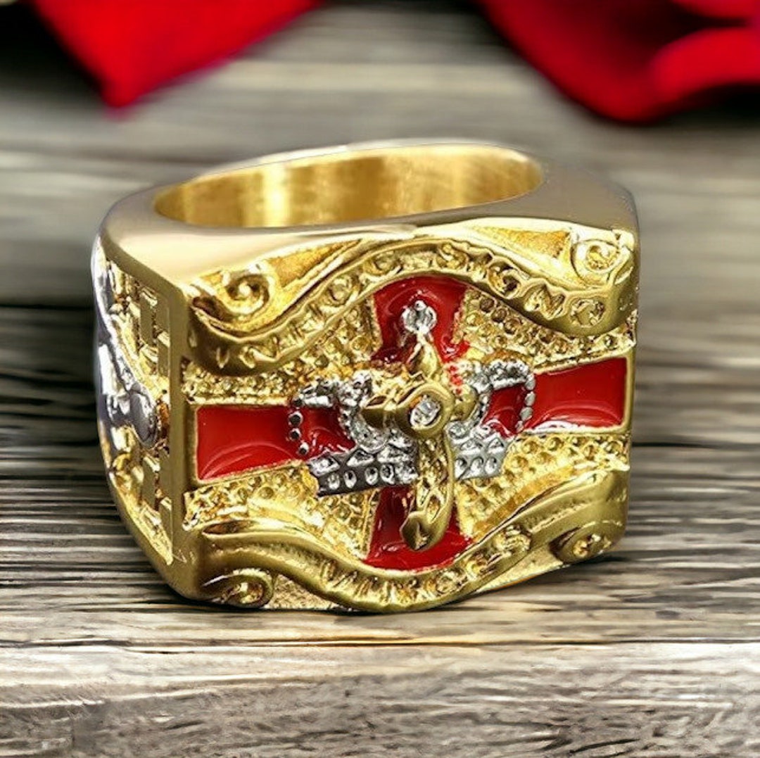 Knights Templar Ring/ Templar Cross Ring/ 14k Gold Plated Stainless ...