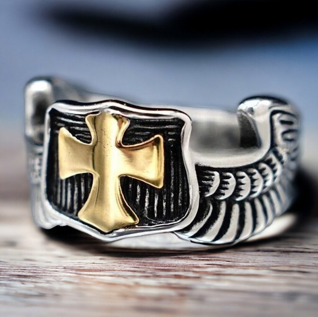 Angel Wings Ring/ Saint Michael Ring/ Cross Ring/ Michael Archangel ...