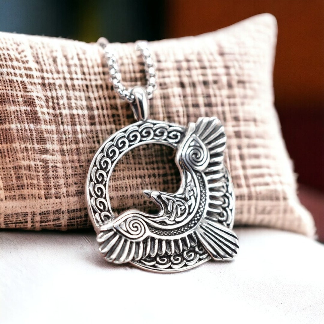 Viking Raven Necklace/ Celtic Raven Necklace/ Celtic Knot Pendant/ Crow Pendant Necklace/ Raven ...