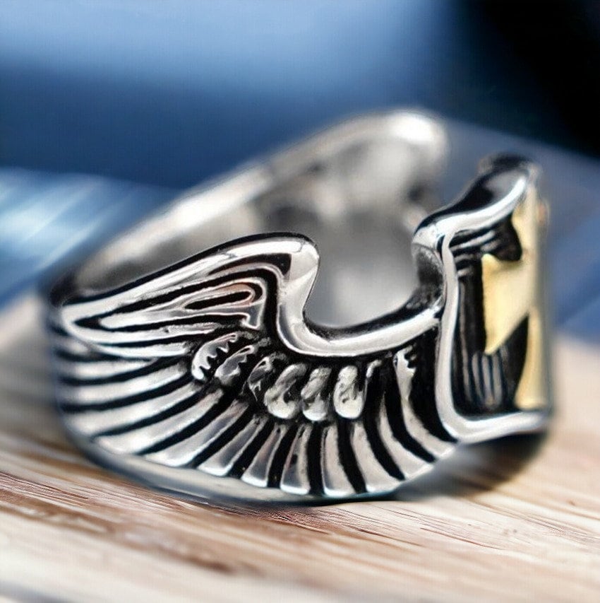 Angel Wings Ring/ Saint Michael Ring/ Cross Ring/ Michael Archangel ...