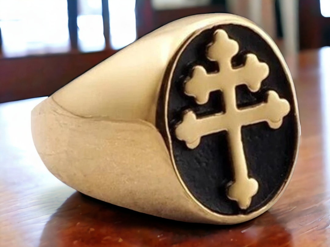 Double Cross Ring/ Patriarchal Ring/ Gold Plated Ring/ Stainless Steel Ring/ Christian Cross ...