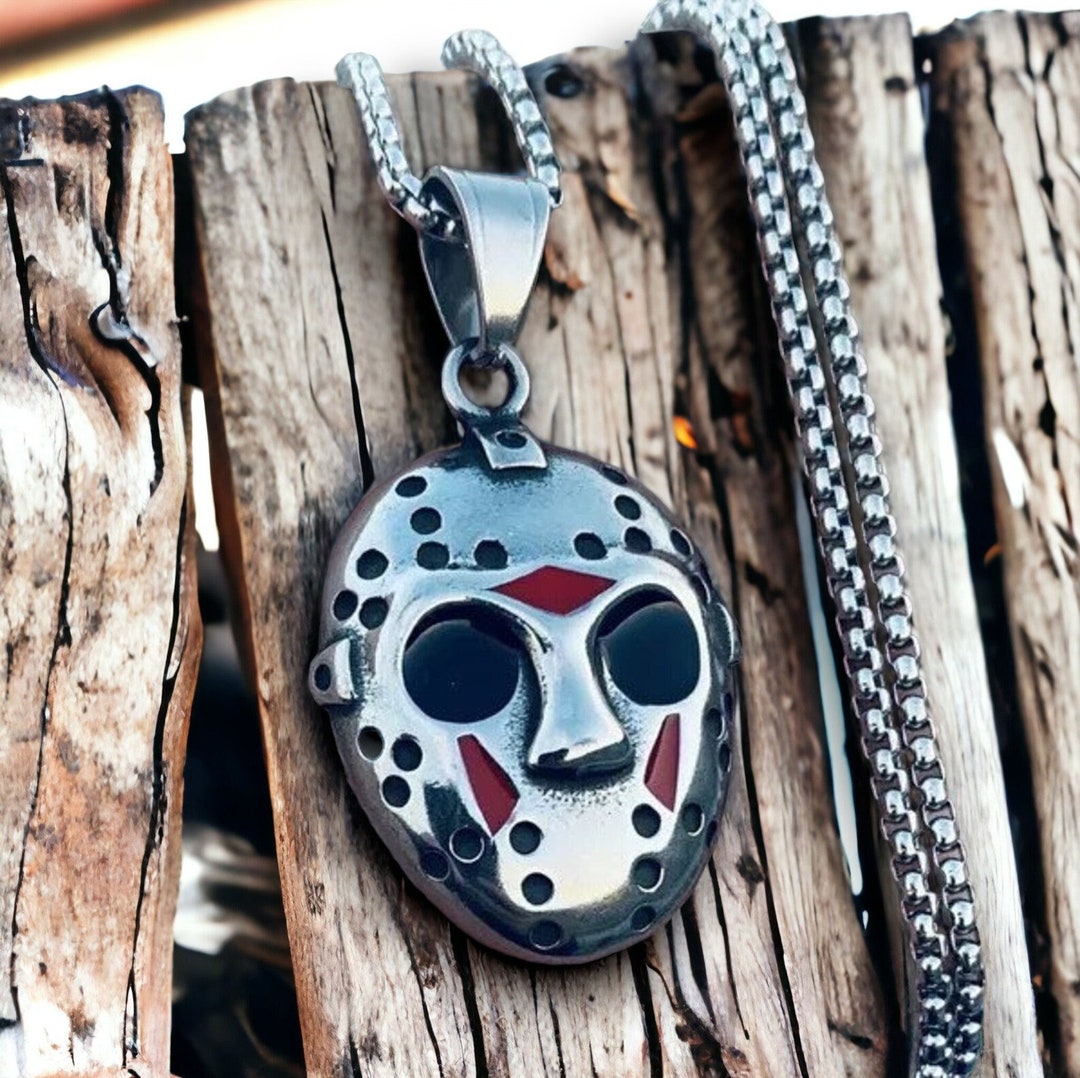 Jason Mask Necklace/ Hockey Mask Pendant/ Punk Necklace/ Friday the ...