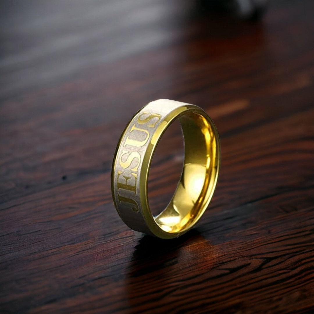Gold Jesus Ring/ Jesus Ring/ Gold Plated Stainless Steel Ring ...