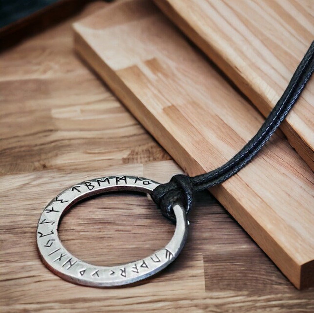 Viking Runes Necklace/ Circle Pendant Necklace/ Amulet Necklace/ Rope ...