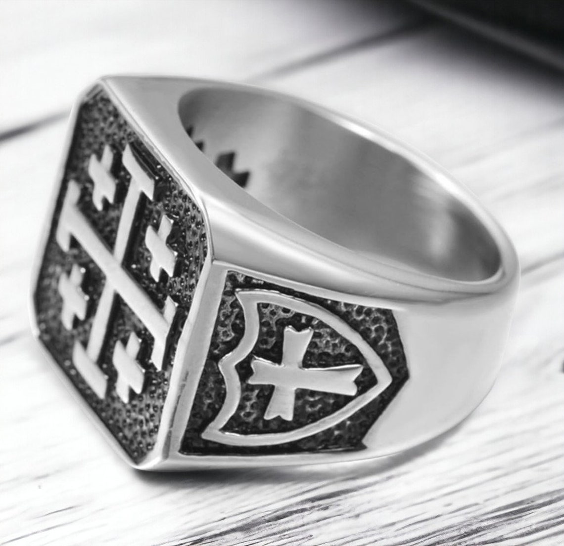 Jerusalem Cross Ring/ Religious Ring/ Shield Ring/ Knights Templar Ring ...