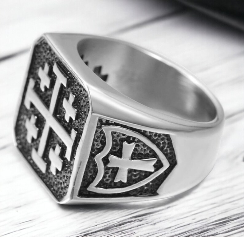 Jerusalem Cross Ring/ Religious Ring/ Shield Ring/ Knights Templar Ring ...