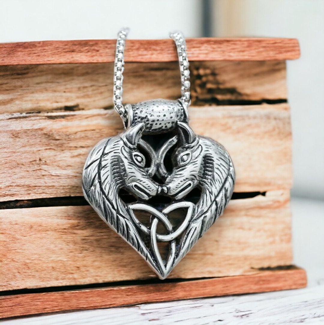 Celtic Wolf Necklace/ Couple Wolf Necklace/ Trinity Knot Necklace ...