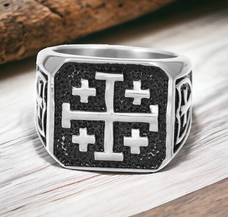 Jerusalem Cross Ring/ Religious Ring/ Shield Ring/ Knights Templar Ring ...