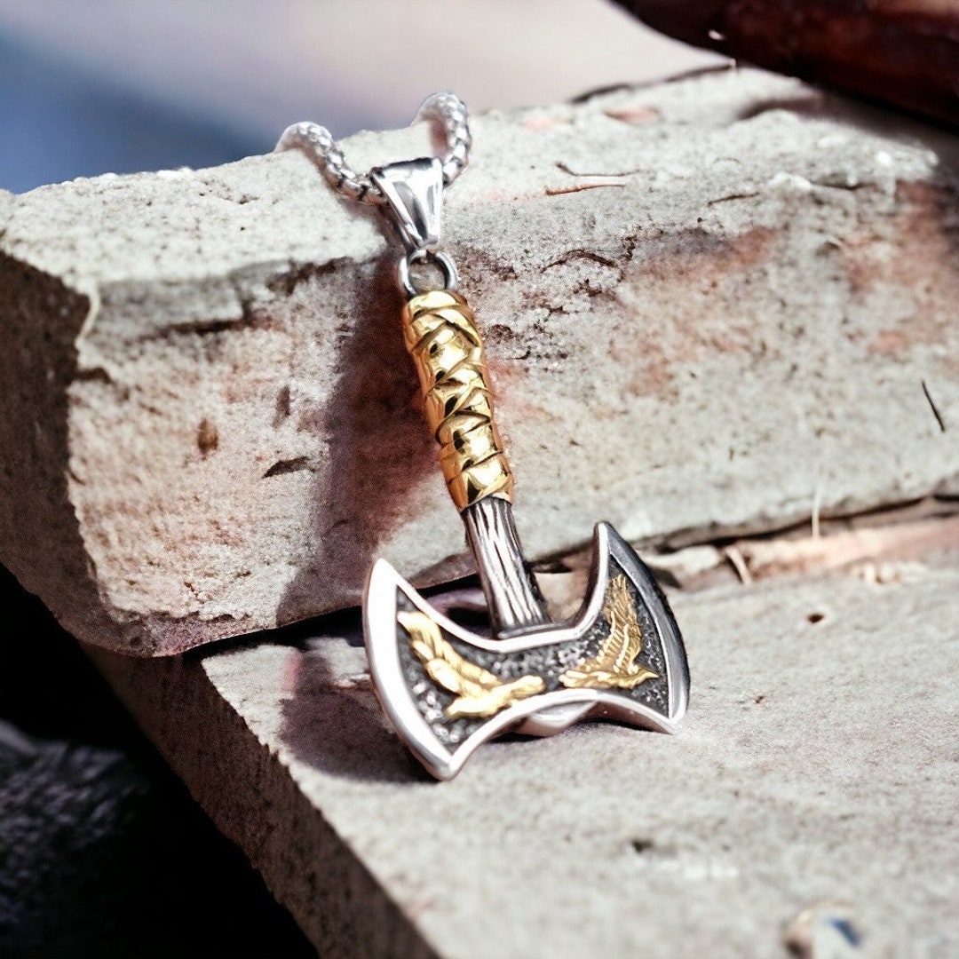 Viking Axe Necklace/ Viking Raven Necklace/ Viking Axe Raven Necklace ...