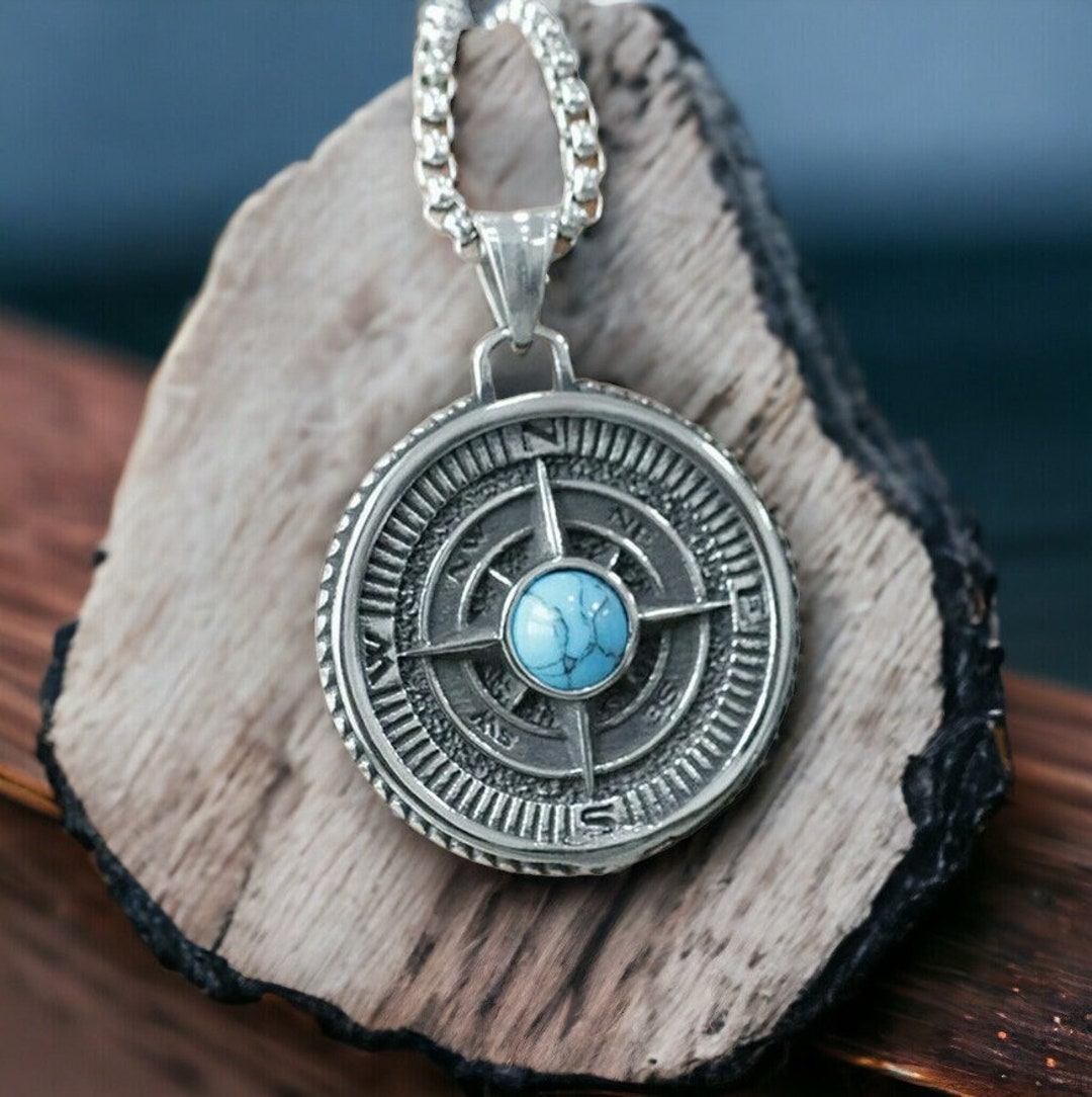 Compass Pendant Necklace/ Turquoise Pendant/ North Star Pendant ...