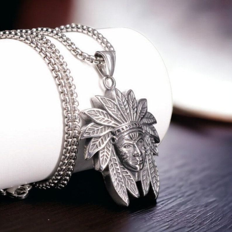 Indian Chief Necklace/ Native Americans Jewelry Necklace/ Biker ...