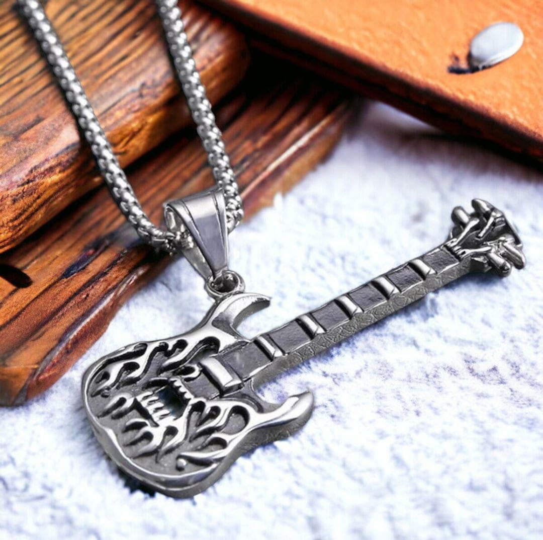Guitar Pendant Necklace/ Rock N Roll Necklace/ Music Lover Gift/ Cool ...