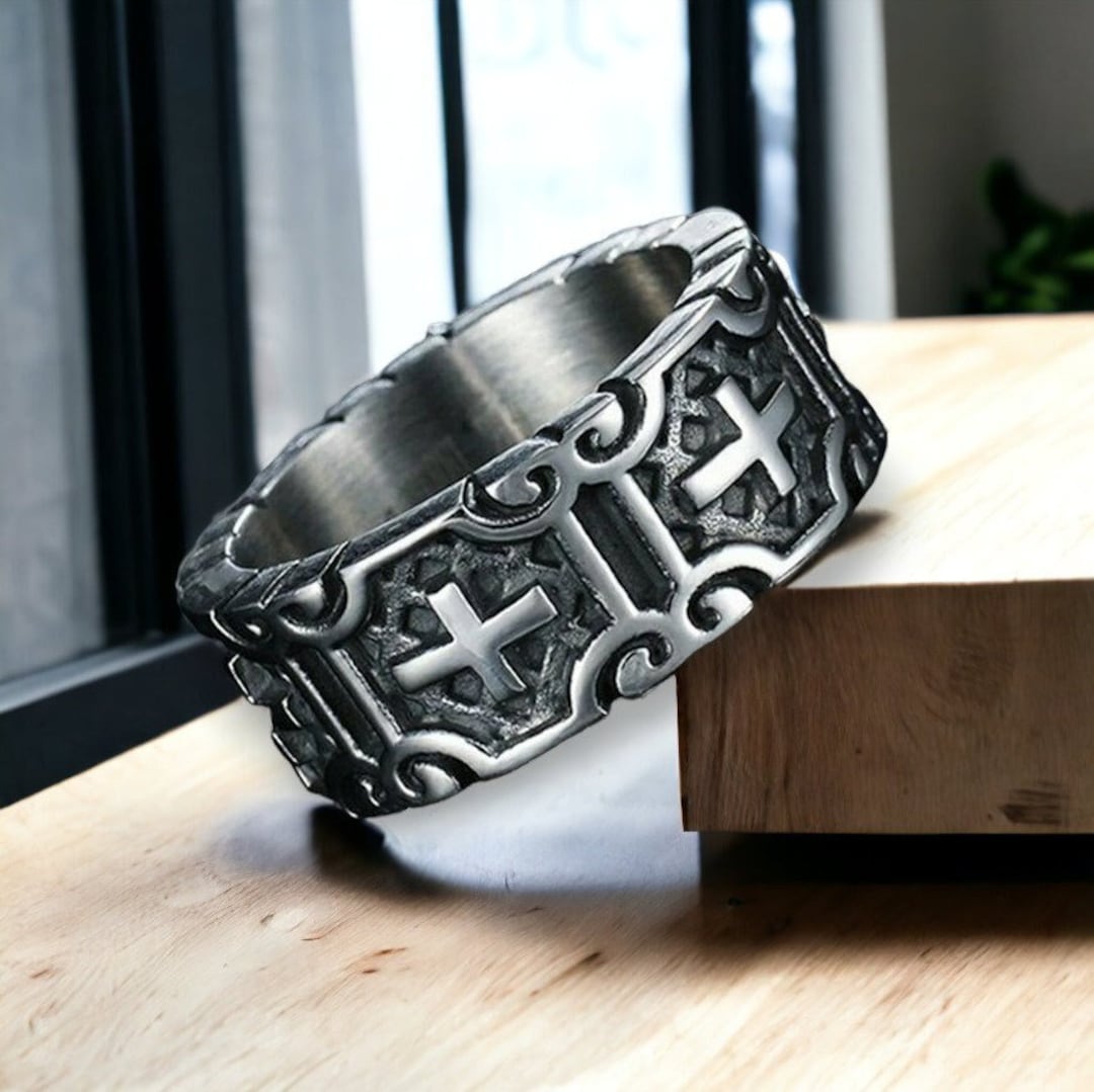 Cross Ring/ Christian Cross Ring/ Gothic Cross Ring/ Cross Ring Band ...